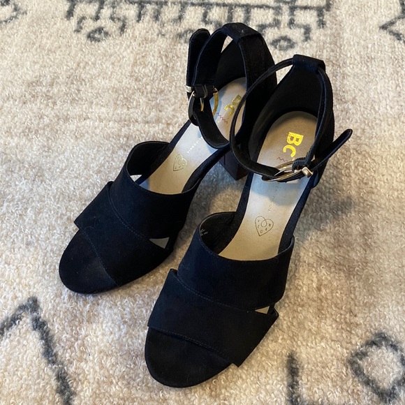 Shoes | Black Open Toed Sandals With Ankle Strap | Poshmark